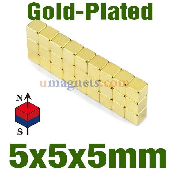 Neocube 5mm Cube Magnets Gold Plated N42 5mm x 5mm x 5mm Neodymium ...