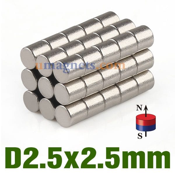 2.5mm x 2.5mm Neodymium Disc Magnet N45 Strong Rare Earth Cylinder ...