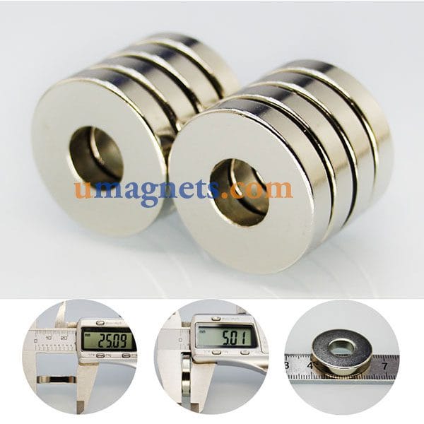 2pcs 25mm od x 10mm id x 5mm thick N35 Neodymium Ring Magnets Circular ...