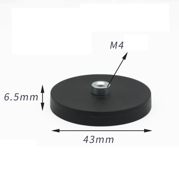 43mm Diameter Black Rubber Coated Neodymium Magnets with M4 Screw ...